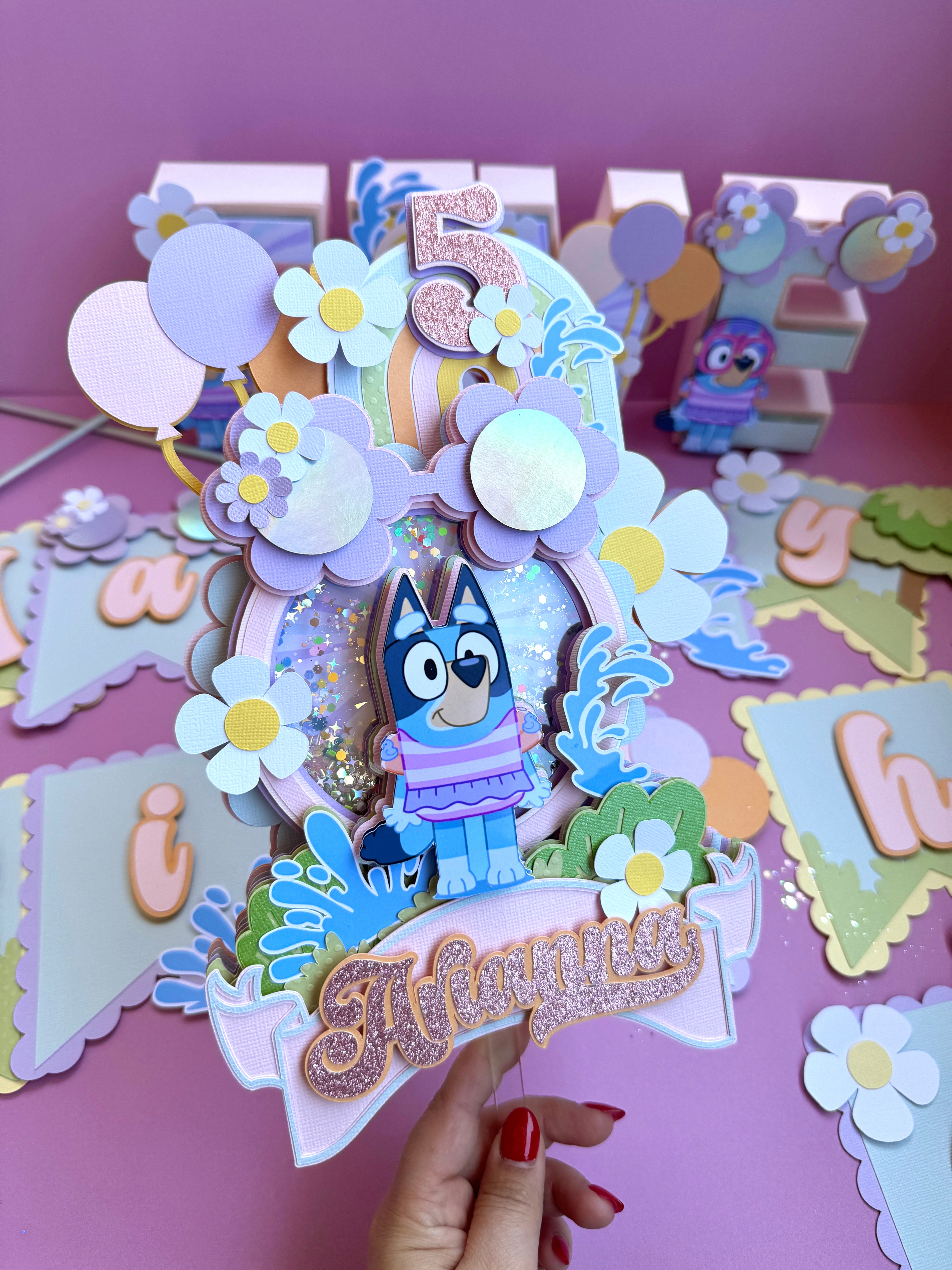 Bluey Groovy Pool Party Cake topper | SeniaasPaperStudio